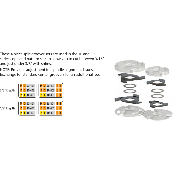 FREEBORN - PC-10-403 CARBIDE ADJUSTABLE SPLIT GROOVER SET Shaper...