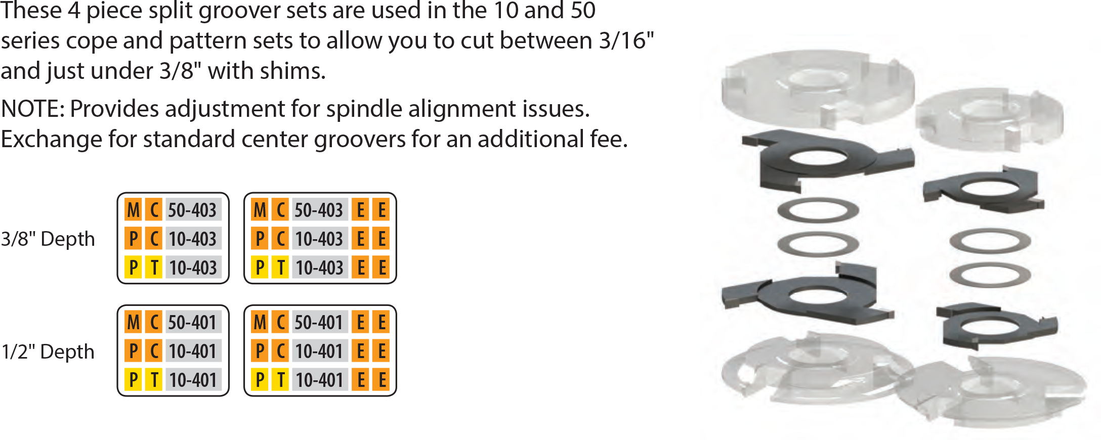 FREEBORN - PC-10-403 CARBIDE ADJUSTABLE SPLIT GROOVER SET Shaper...
